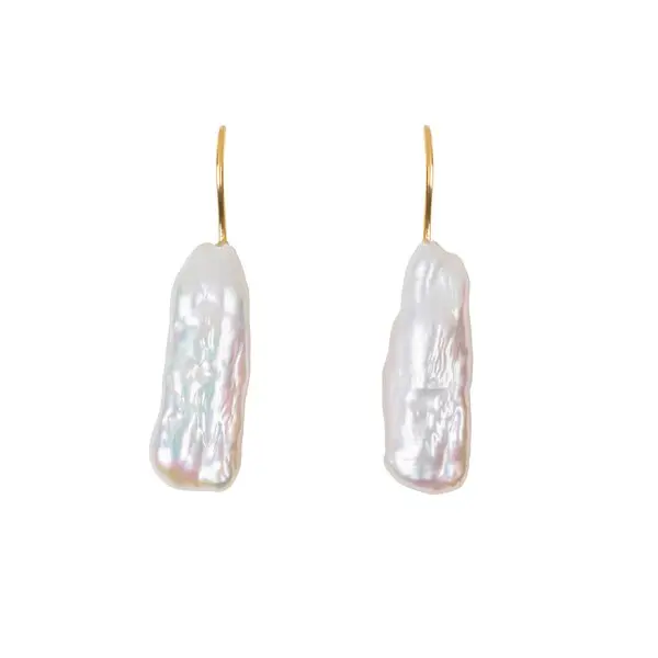 ORA PEARLS Corali Long Barboque Pearl Hook Earrings Small Solid - Gold
