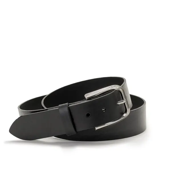 JUAN-JO Leather Belt Classic Textured Silver Buckle - Black