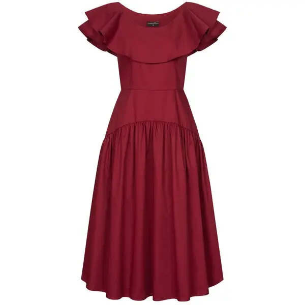 MARIANNA DÉRI Ruffled Midi Dress Bordeaux - Red