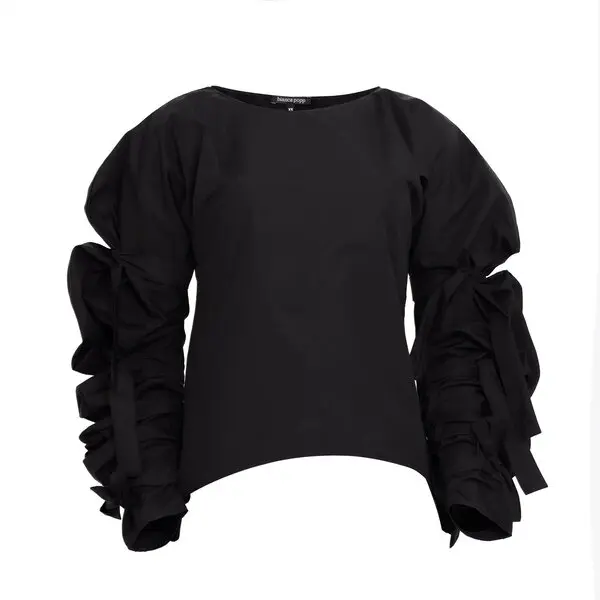 BIANCA POPP Ribbon Wrapped Blouse In Cotton - Black