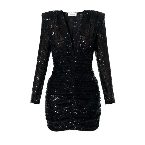 AGGI BY HALEWSKI Jessica Sparkle Mini Sequin Dress - Black