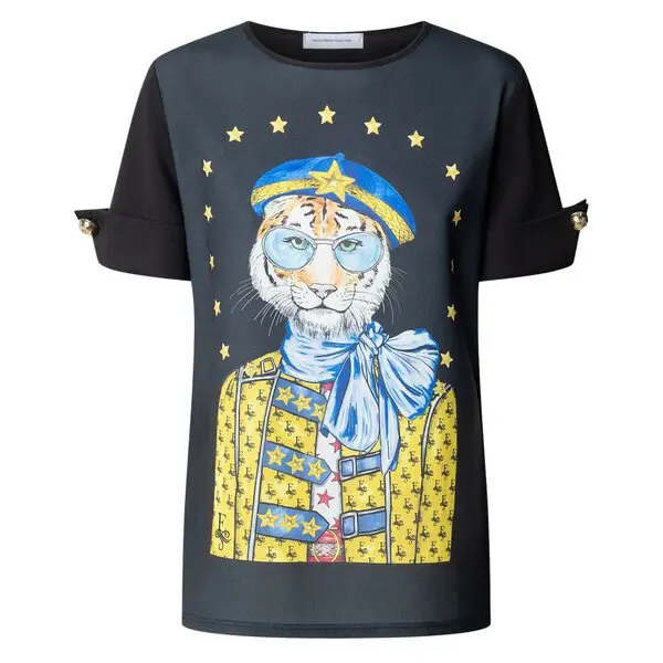 THE EXTREME COLLECTION Printed T-shirt With Gold Buttons - Black