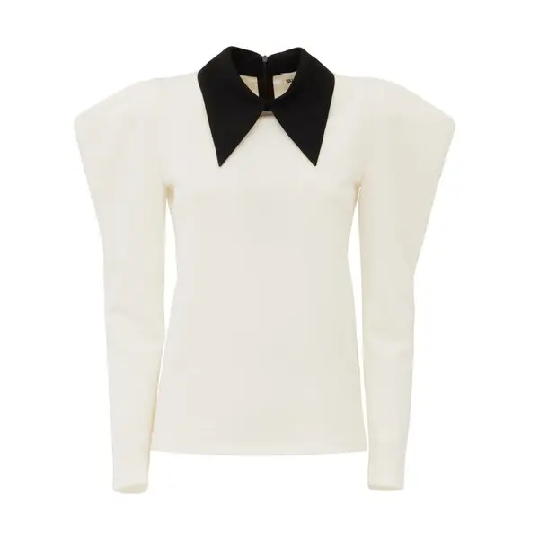 JULIA ALLERT Neutrals Long Sleeve Blouse With Contrast Collar Ecru - Beige