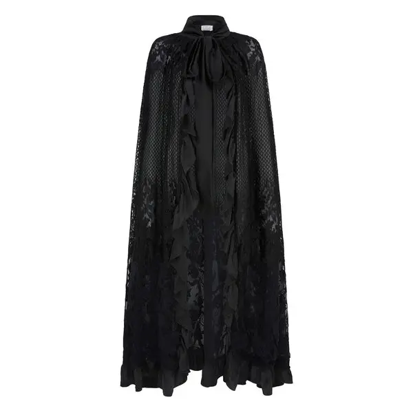 LISA THE LABEL Long Magnolia Lace Cape - Black