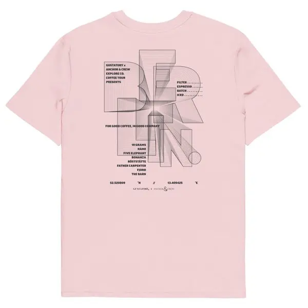 ANCHOR & CREW Cotton Gustatory Berlin Coffee Scene Organic Cotton Embroidered T-shirt - Pink