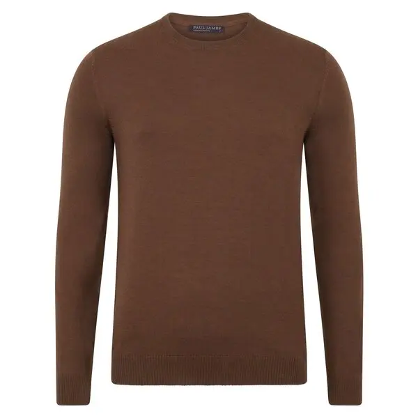 PAUL JAMES KNITWEAR Extra Fine Merino Wool Calington Crew Neck Jumper Oak - Brown
