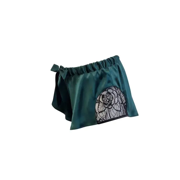 EMMA HARRIS Green / Black Annabelle Beautiful Silk Shorts With Luxurious Lace - Green/black