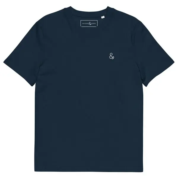 ANCHOR & CREW Navy Ampersand Signature Organic Cotton Embroidered T-shirt - Blue