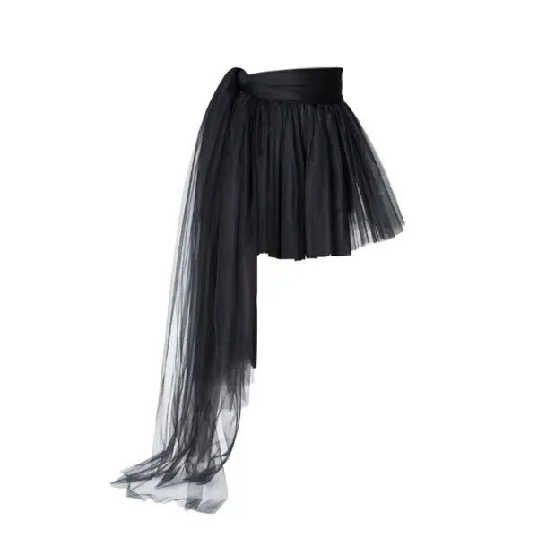 LIA ARAM Tulle Mini Skirt With Pockets & Oversized Scarf - Black