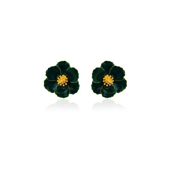 MILOU JEWELRY Dark Petite Flower Earrings - Green