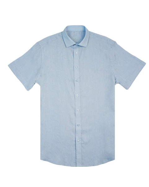 EIGHT X 100% Linen Button Short Sleeve Button Down Shirt Light - Blue