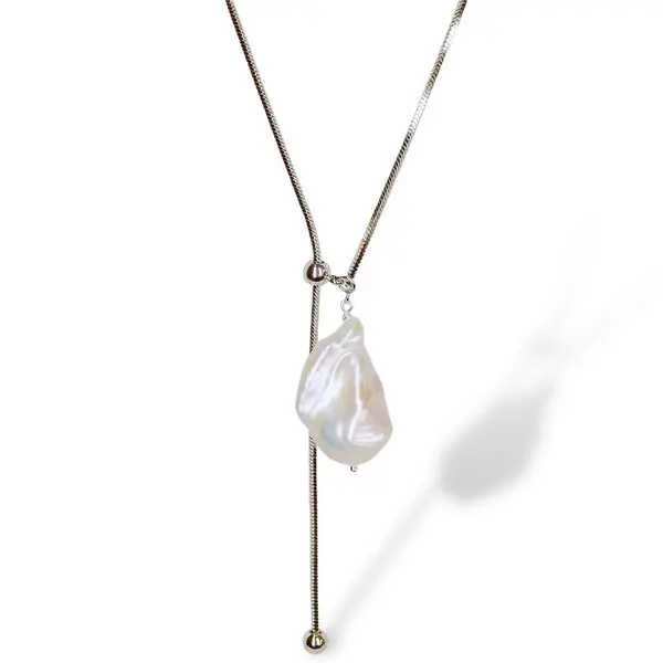NINEMOO White / Silver Grandeur Baroque Pearl Adjustable Necklace - White/silver