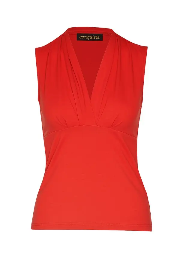 CONQUISTA Sleeveless V-neck Jersey Top – Stretch Cotton-blend Fabric - Red