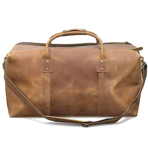 TOURI Genuine Leather Holdall Luggage Bag S - Brown