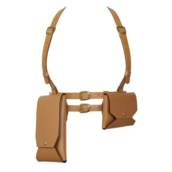 BADASS & GODDESS LEATHER Set Of Real Leather Harness Athena With Two Pouches - Brown
