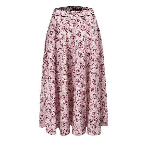 SMART AND JOY Cotton Midi Skirt With Floral Print - Pink