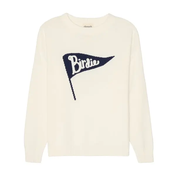 ELLSWORTH + IVEY Riley Crewneck Sweater Birdie Pennant - White