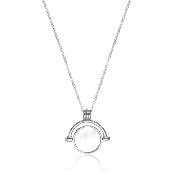 LILY & ROO Mother Of Pearl Spinning Disc Necklace - Silver