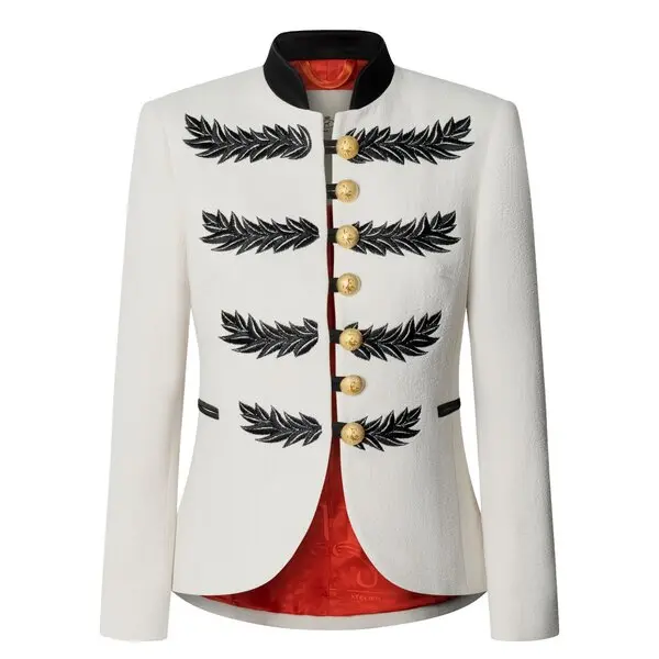THE EXTREME COLLECTION Tailored Cotton Blazer With Embroidery - White/black
