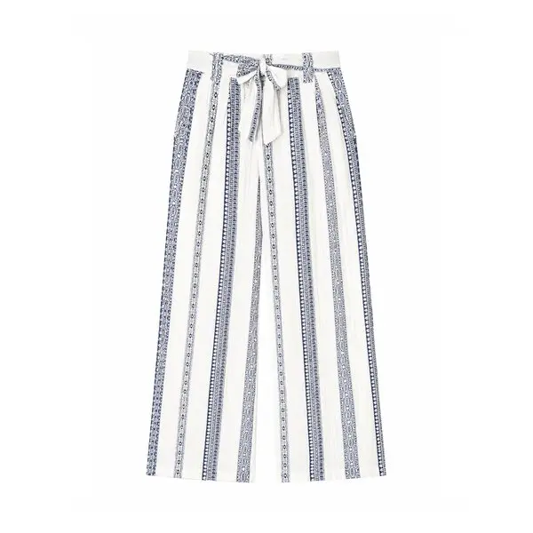 YUMI Linen Mix Cropped Trousers With Tie Belt - White