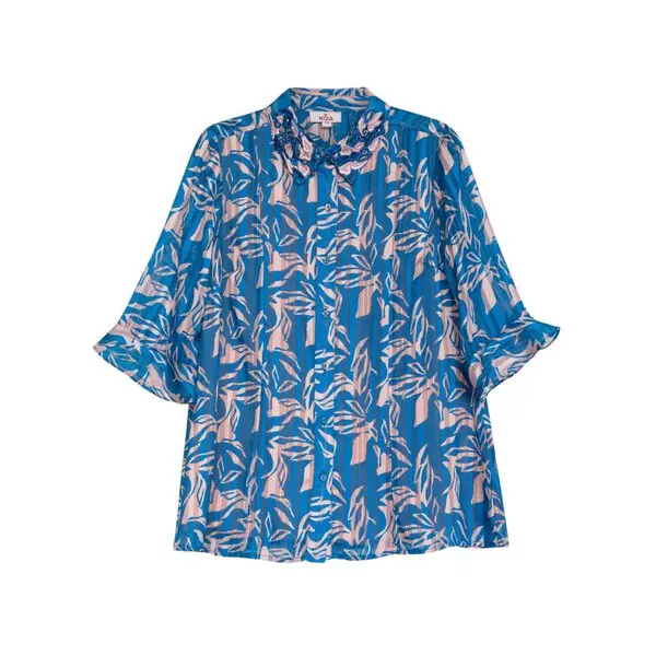 NIZA Sleeveless Blouse With Front Button Closure And Geometric Print - Blue