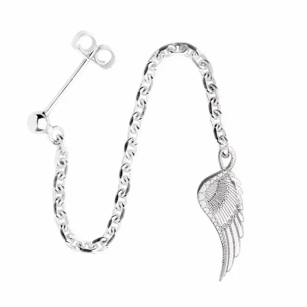 CARTERGORE Wing Single Long Drop Earring - Silver