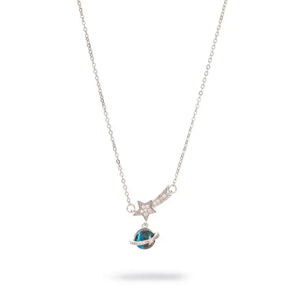 EBRU JEWELRY Cosmic Journey Blue Opal Star Drop Necklace - Silver