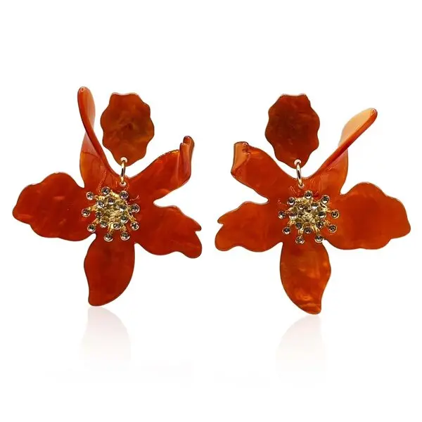 MICHAEL NASH JEWELRY Aurelia Fuschia Floral Resin Drop Earrings - Orange