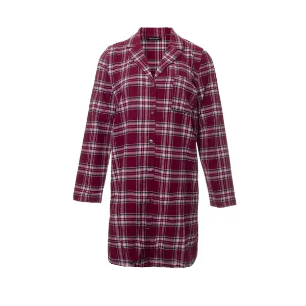 PRETTY YOU Classic Cotton Plaid Nightshirt In Bordeaux - Red