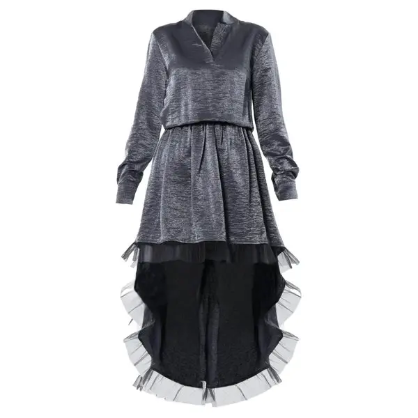 METAMORPHOZA Shiny Metallic Layered Tunic - Silver
