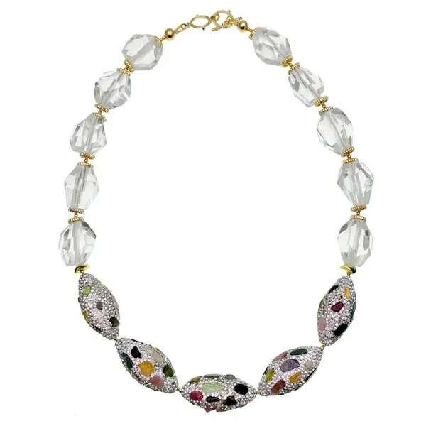 FARRA Quartz With Rhinestones Bordered Tourmaline Short Necklace