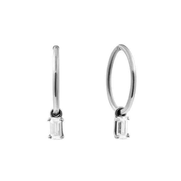 LEE RENEE Baguette Clicker Hoop Earrings - Silver