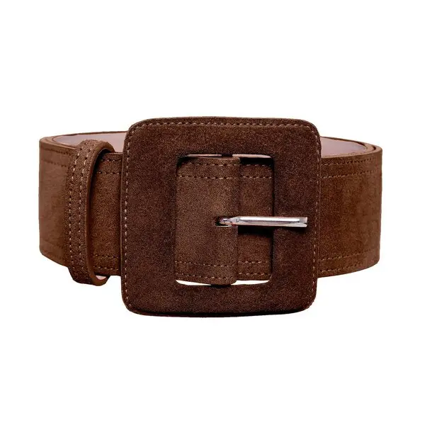 BELTBE Suede Square Buckle Belt Coffee - Brown