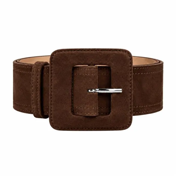 BELTBE Suede Square Buckle Belt - Brown