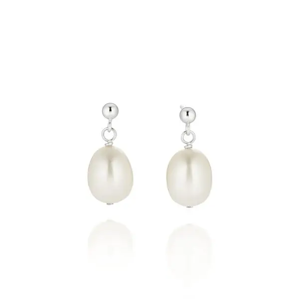 NELLOU JEWELLERY Pearl Drop Earrings Sterling Silver - White