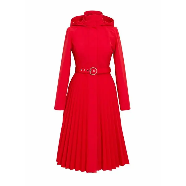 RAINSISTERS Fit & Flare A-line Coat With Pleated Skirt: Scarlet Waltz - Red