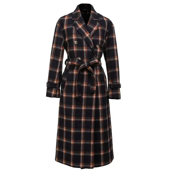 SMART AND JOY Double Breasted Checks Coat Navy