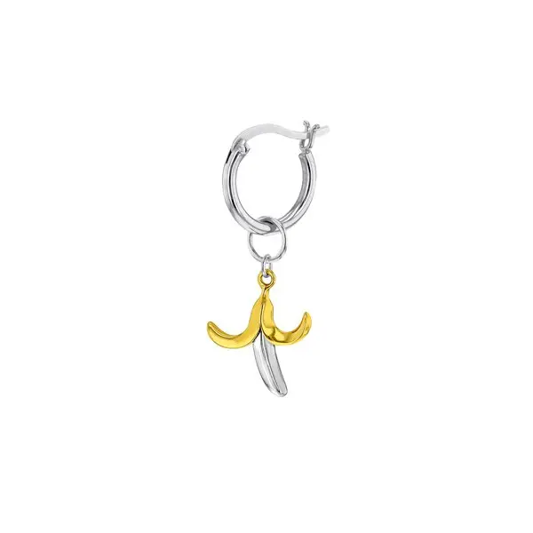 TRUE ROCKS 2 Tone 18kt Gold Plated & Sterling Mini Banana Charm On Hoop - Silver