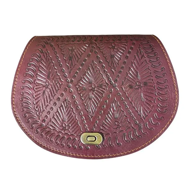 BERBER LEATHER The Temara Embossed Saddle Bag In Dark - Red
