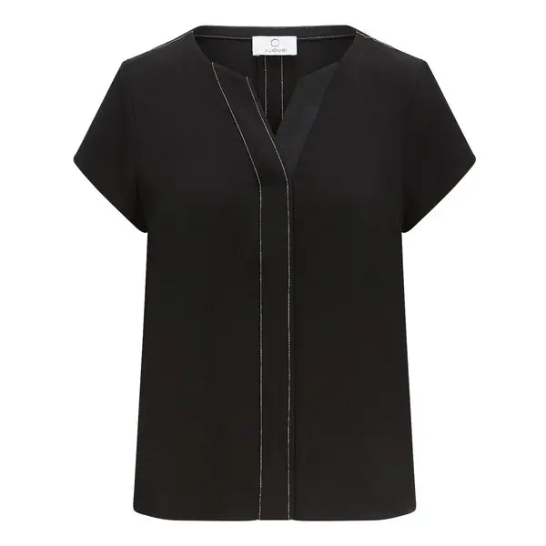 AUGURI Contrast Stitch Blouse - Black