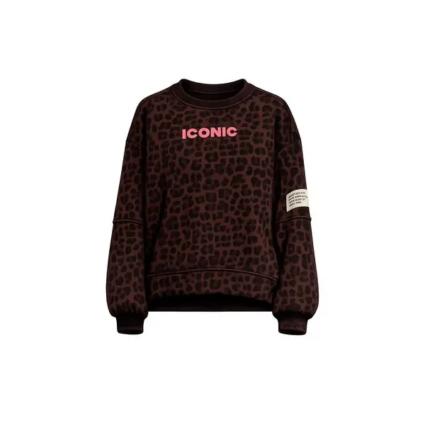 TANTRA SPAIN SL Animal Print Sweatshirt With Iconic Text In Fluorescent Colors Beige - Brown