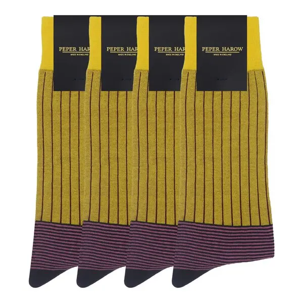 PEPER HAROW - MADE IN ENGLAND Grooms’s Socks Bundle Oxford Stripe - Yellow