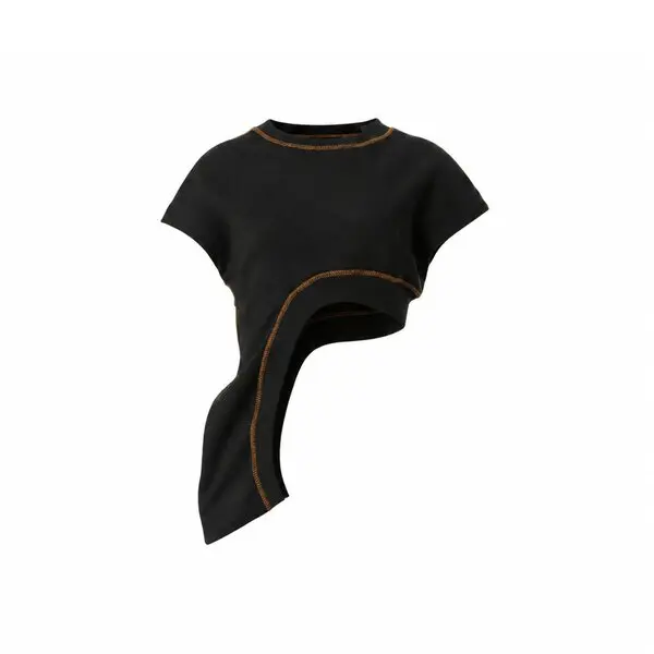 GAO REPUBLIC Tank Top Fitted Asymmetric Panelled Jersey - Black