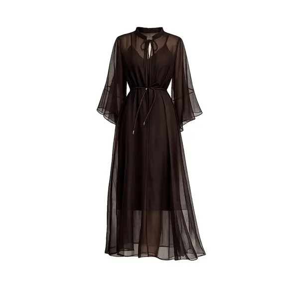 TANTRA SPAIN SL Semi-transparent Dress With Ruffled Sleeves And Pleats At The Hem. Separate Lining - Brown