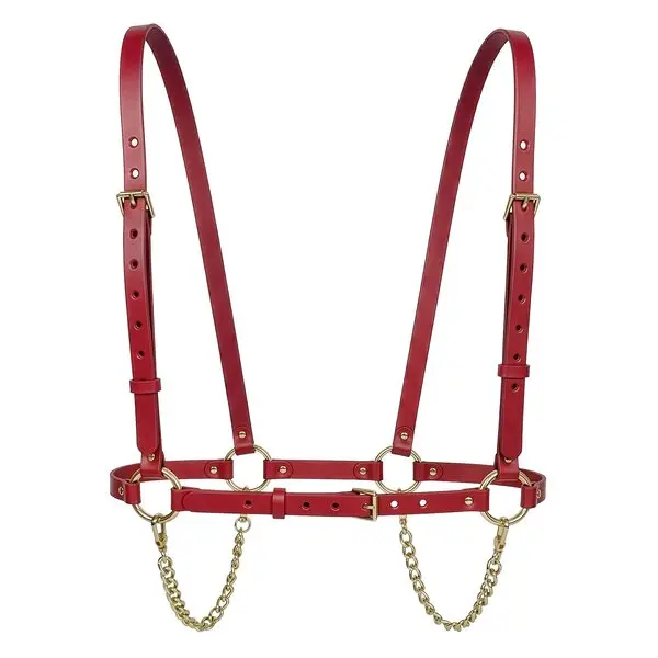 HAUTE CUIR Double Chain Leather Harness - Red