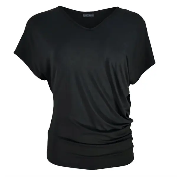 OFF GRID Phia Bamboo V Neck Asymmetric T-shirt - Black