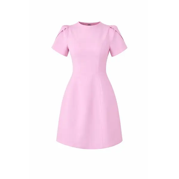 GIRL IN MIND Ami Tulip Sleeve High Neck Mini Dress - Pink