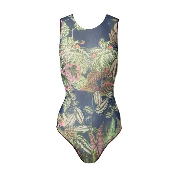 RODA SMARTSWIMWEAR Tan-through Mesh One-piece Sleeveless Swimsuit Botanicum Quick Dry - Black