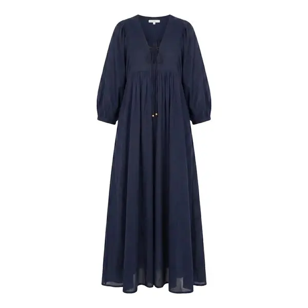 Adrift Clothing Cairo Boho Dress In Navy - Blue
