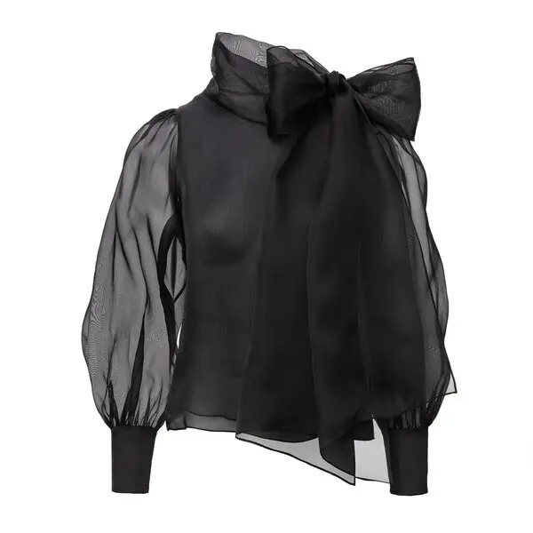 LITA COUTURE Sheer Organza Blouse - Black